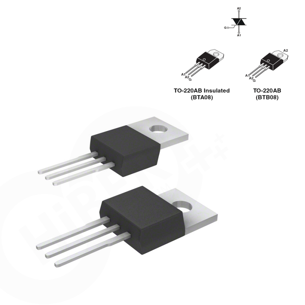 BTA08-800 - Triac, 800V, 8A, 20W, TO-220AB